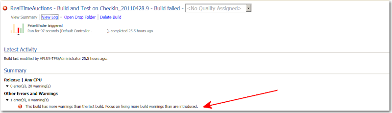 TFS - Fail a build when the warning count increases | Peter Gfader 's Blog